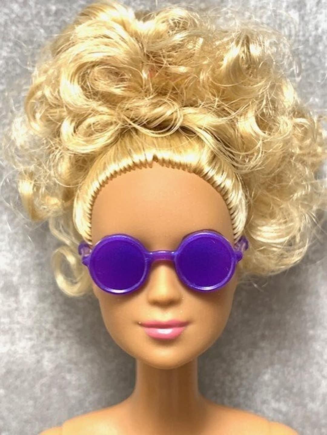 Barbie Doll Purple Round Sunglasses Dark See Thru Sunglasses Size Scale