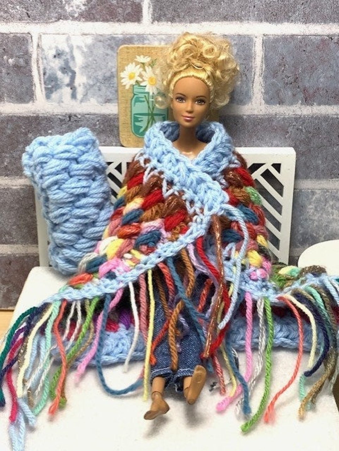 Barbie Size Crochet Afghan Throw Blanket Cozy Multicolor & Square ...