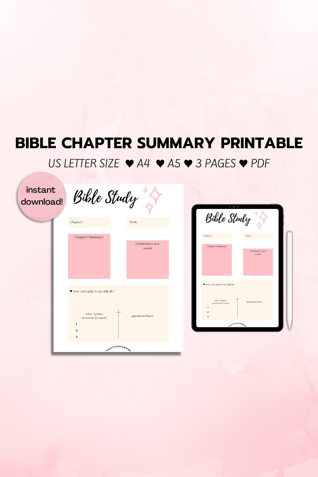 Daily Bible Study Chapter Summary Bible Worksheet - Etsy