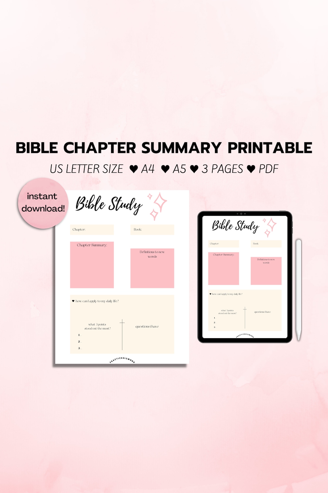 Daily Bible Study Chapter Summary Bible Worksheet - Etsy