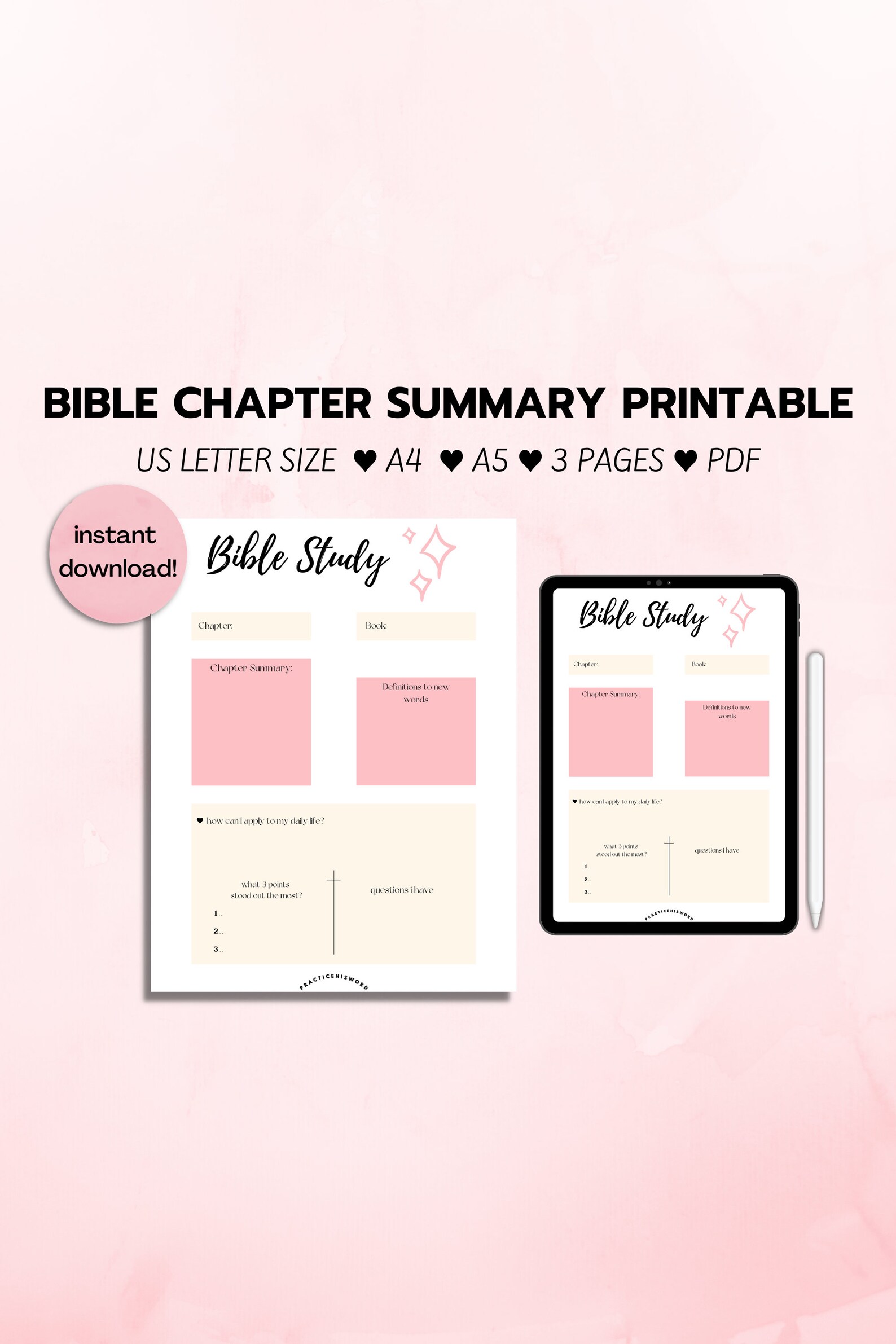 Daily Bible Study Chapter Summary Bible Worksheet - Etsy