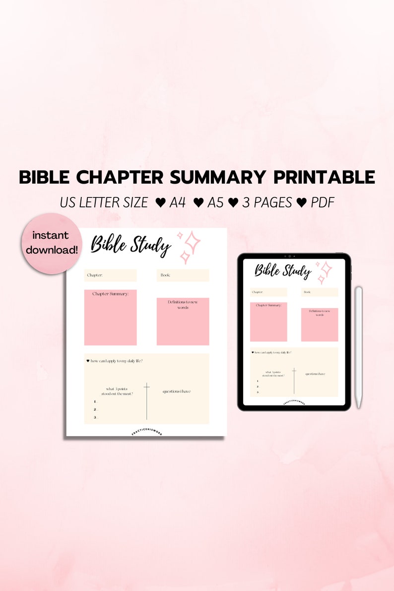 Daily Bible Study Chapter Summary Bible Worksheet - Etsy