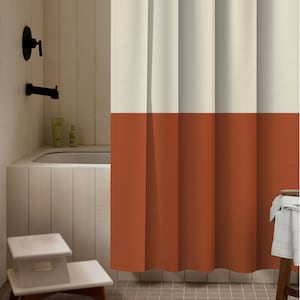 Burnt Orange Two Tone Retro Shower Curtain Minimalist Shower Curtain ...