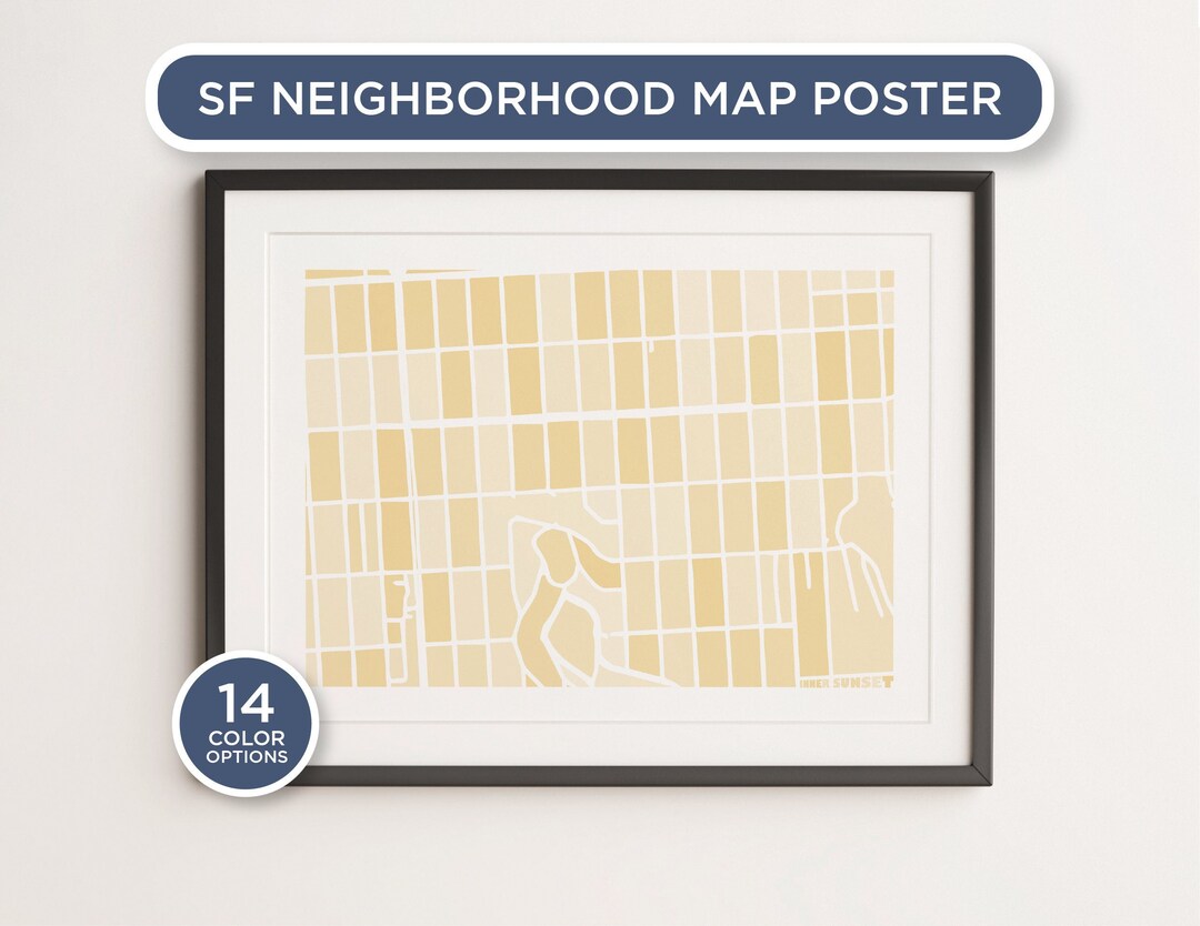 San Francisco Poster Neighborhood Map | Inner Sunset SF Map | SF Map ...