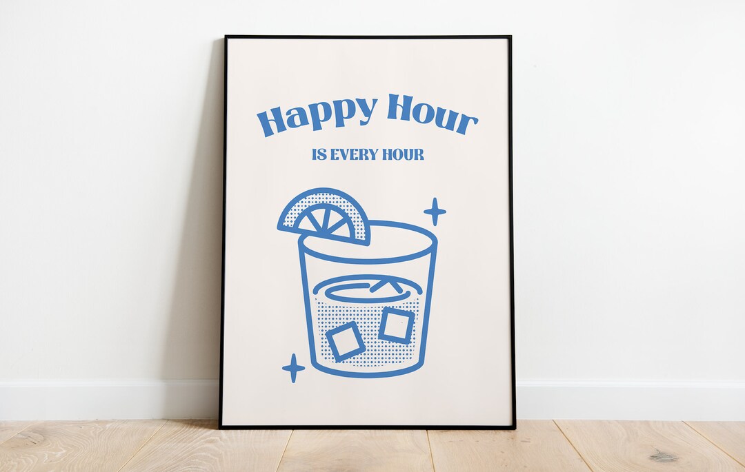 Happy Hour Poster | Retro Cocktail Art | Groovy Poster | Bar Cart Art ...