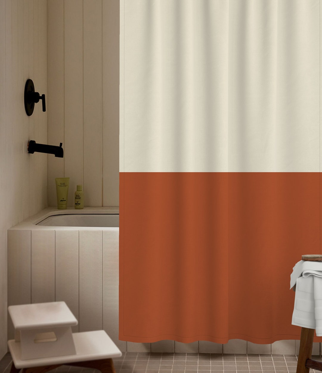 Burnt Orange Two Tone Retro Shower Curtain Minimalist Shower - Etsy