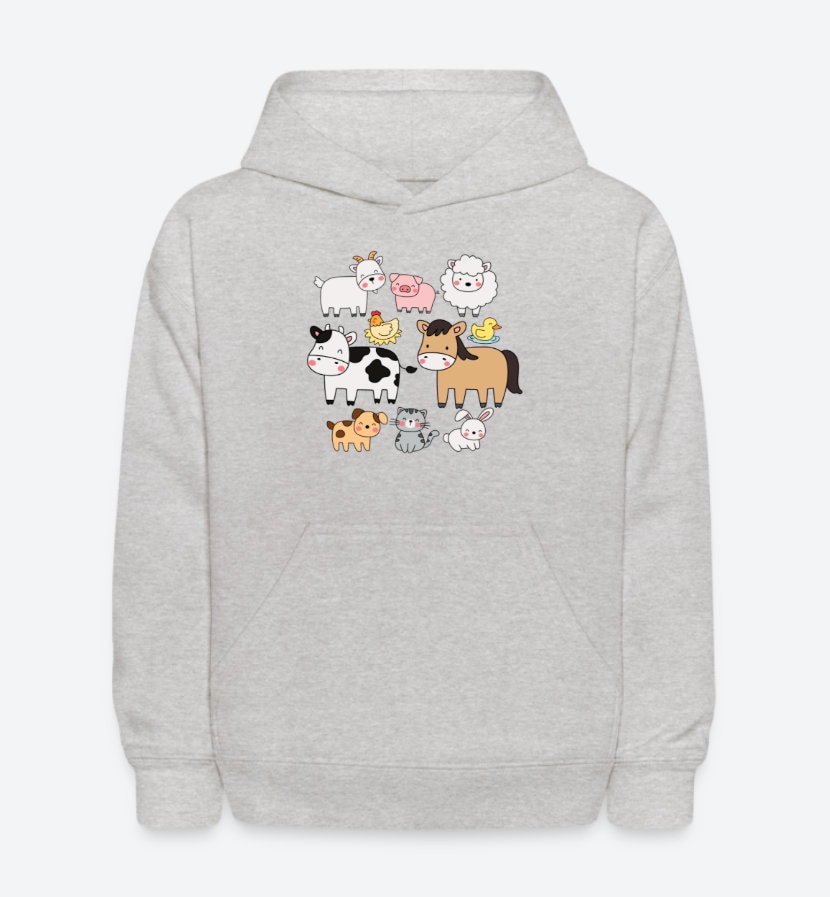 Kids Farm Animals Hoodie, Cute Graphic Print Sweatshirt - Etsy