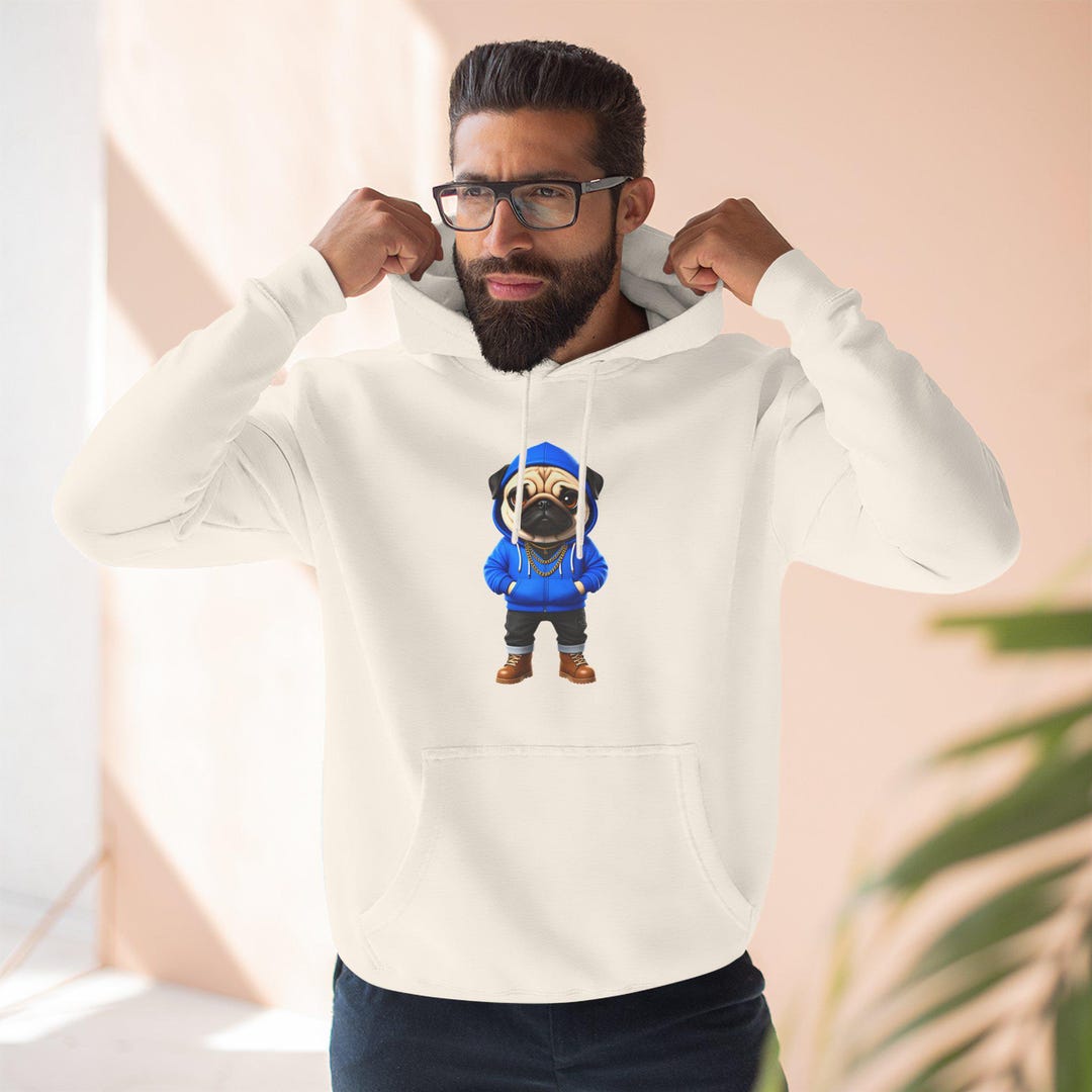 Cartoon Pug Hoodie | Embroidered Dog Illustration Pullover - Etsy
