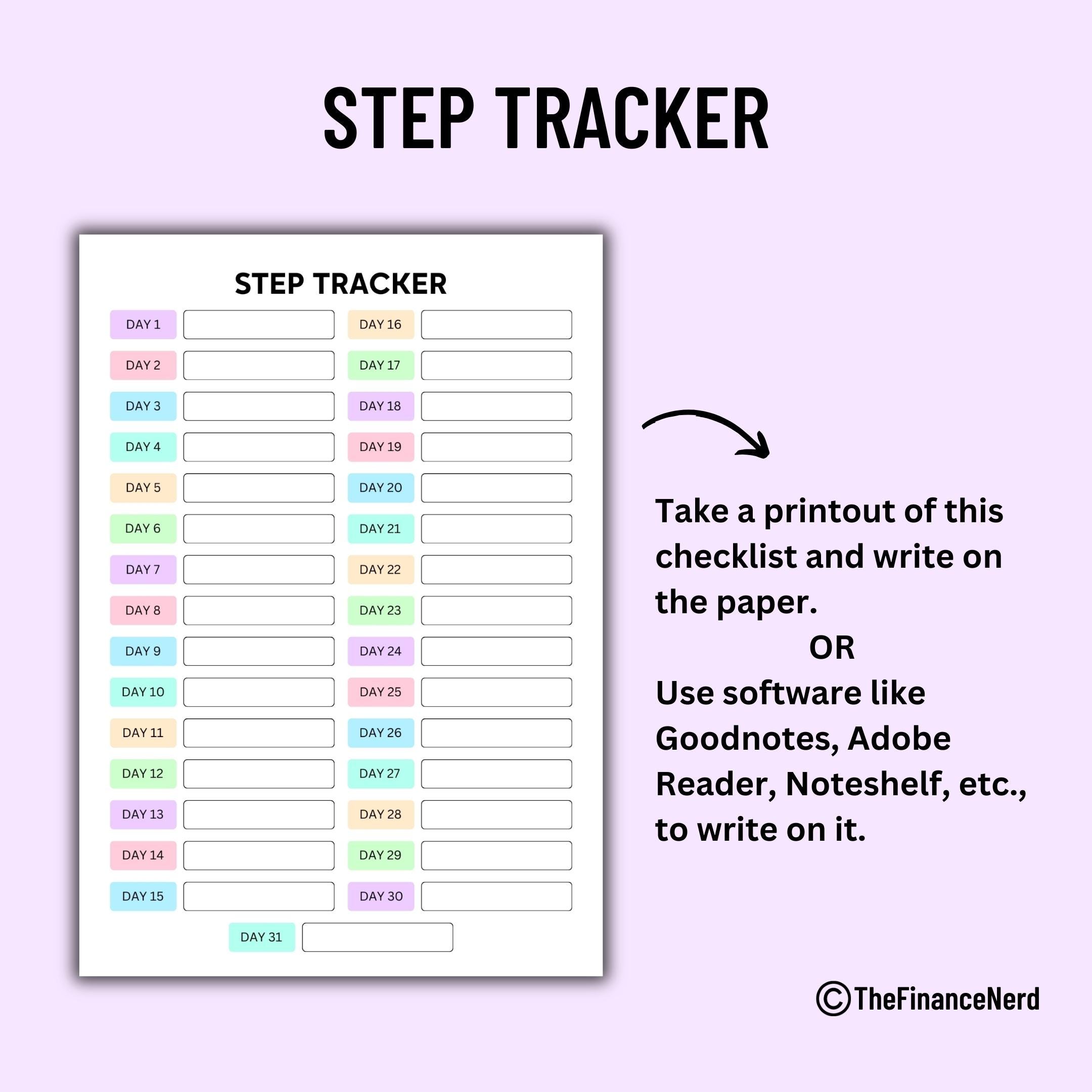 Editable Step Tracker Printable, Step Counter, Daily Step Log, Monthly ...
