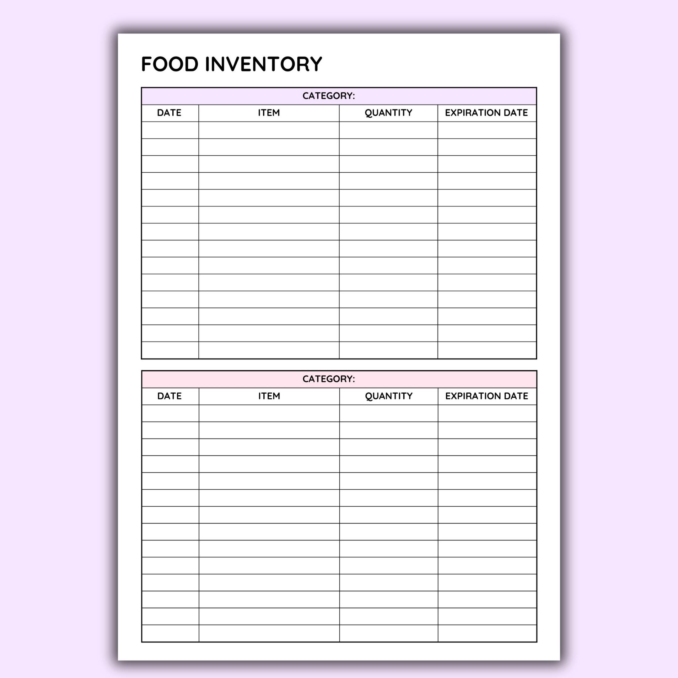 Editable Kitchen Inventory, Pantry Organization, Food Inventory Tracker ...