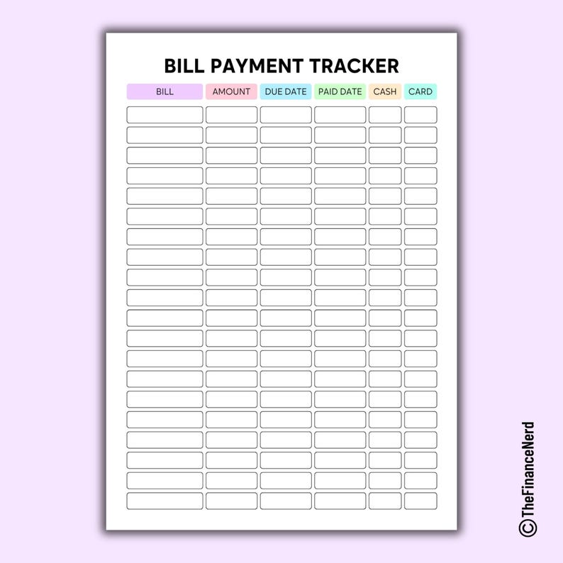 Editable Monthly Bill Payment Tracker, Printable Bill Payment Checklist ...
