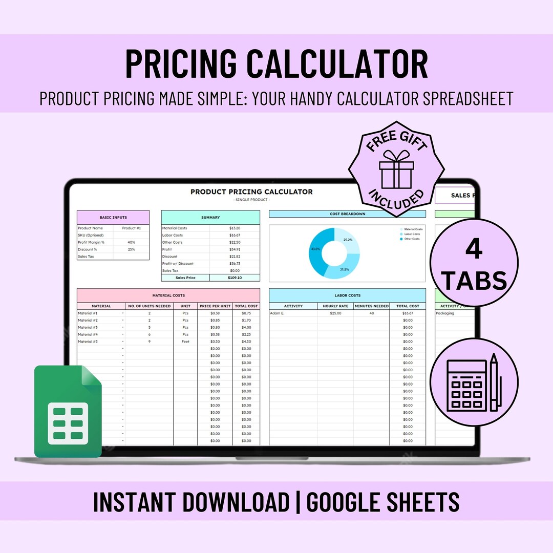 Pricing Calculator Spreadsheet, Small Business Template, Product ...