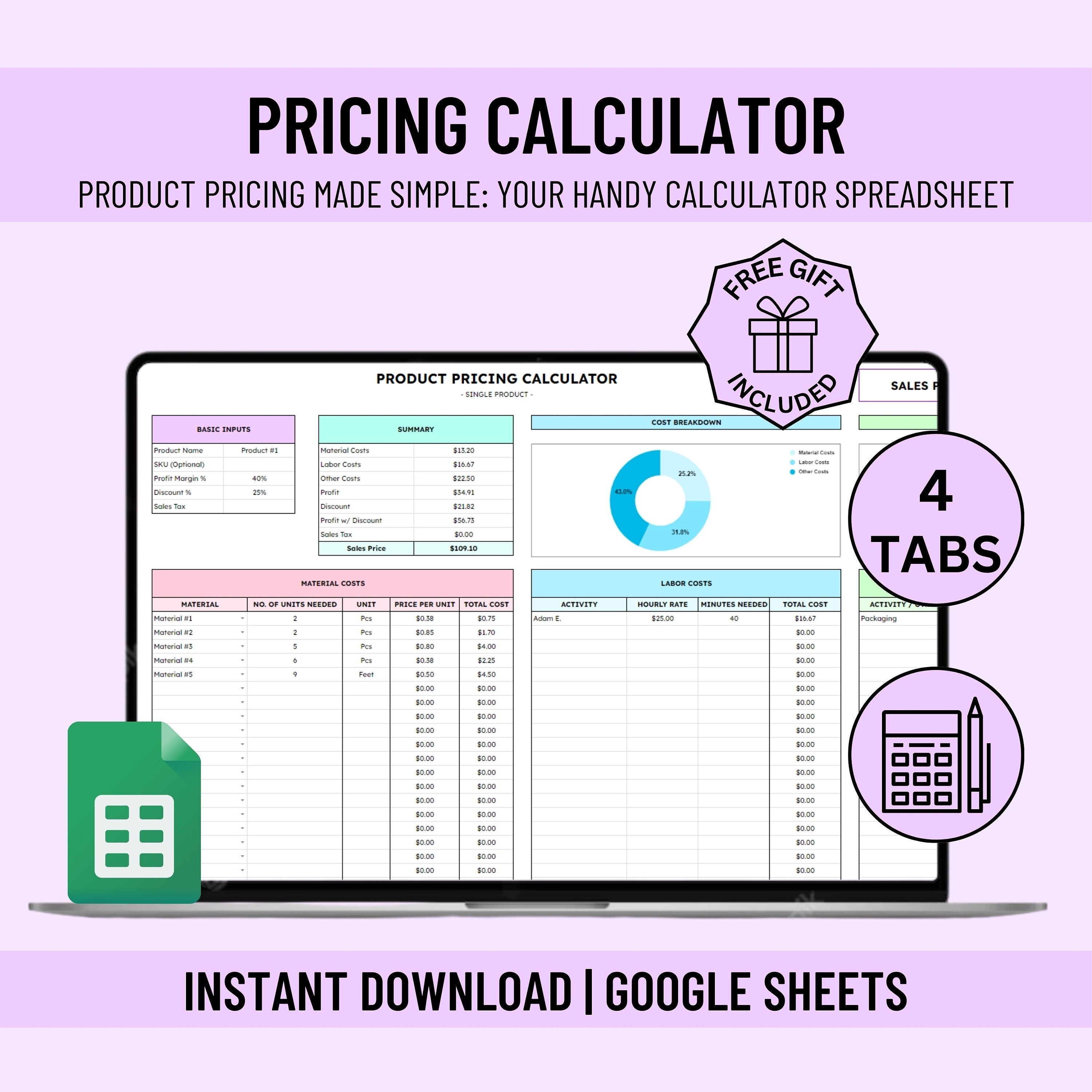 Pricing Calculator Spreadsheet, Small Business Template, Product ...