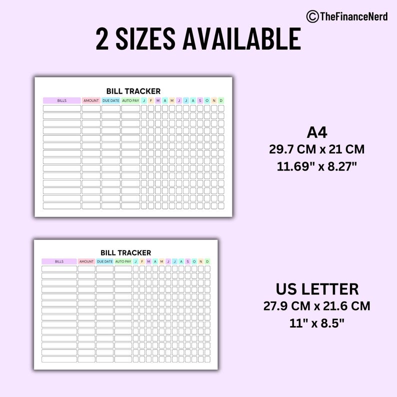 Editable Yearly Bill Tracker Printable, Bill Payment Checklist, Bill ...