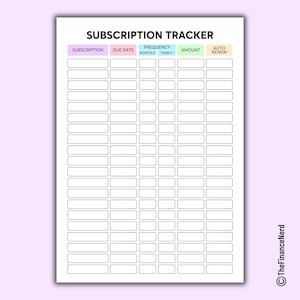 Editable Subscription Tracker Printable, Membership Checklist, Expense ...