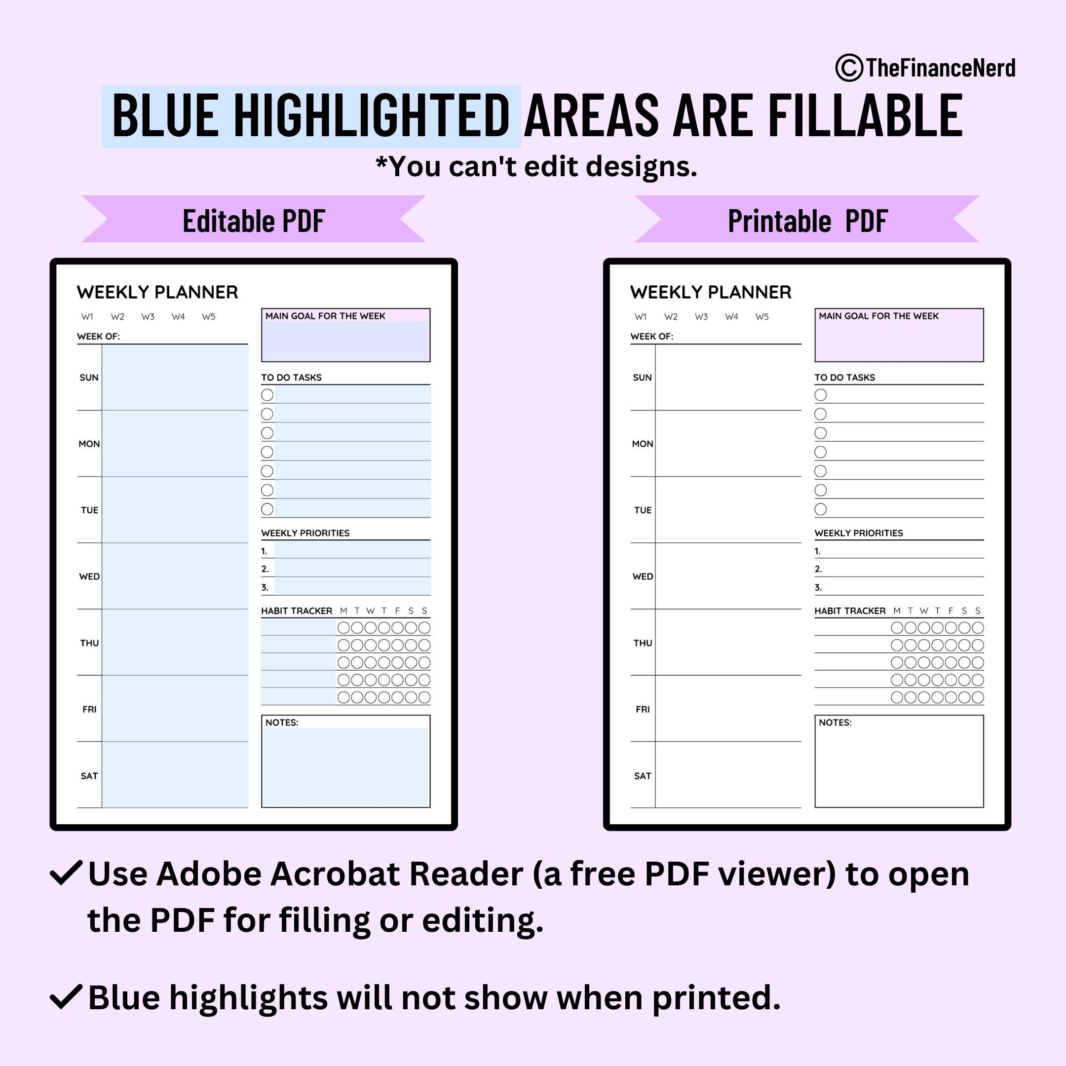Editable Weekly Planner, Printable, Weekly Planner, Weekly Organizer ...