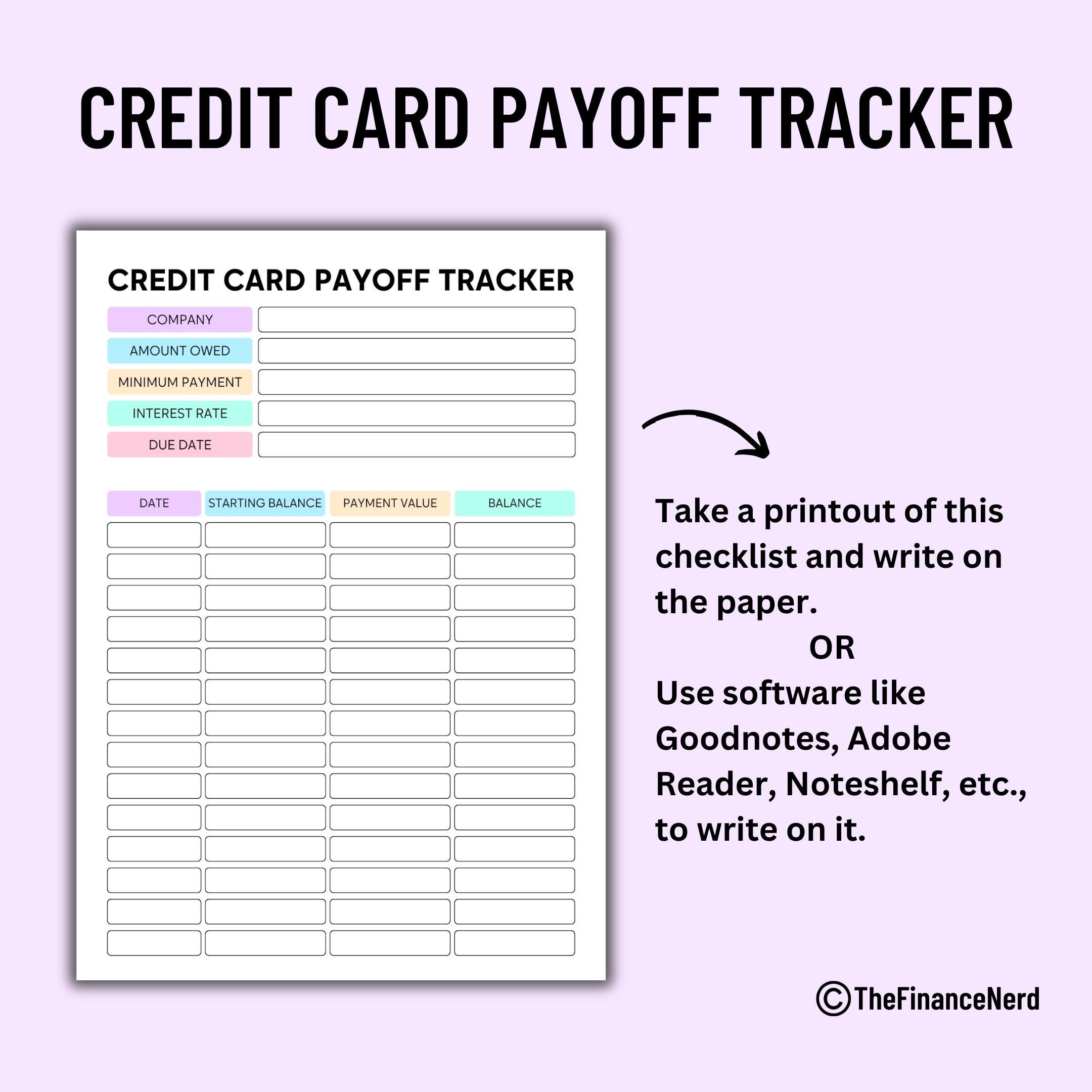 Editable Credit Card Payoff Tracker, Credit Card Payment Tracker, Debt ...