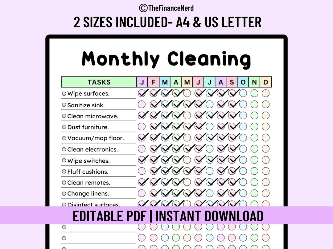 Editable Monthly Cleaning Planner, Cleaning Checklist, Cleaning ...