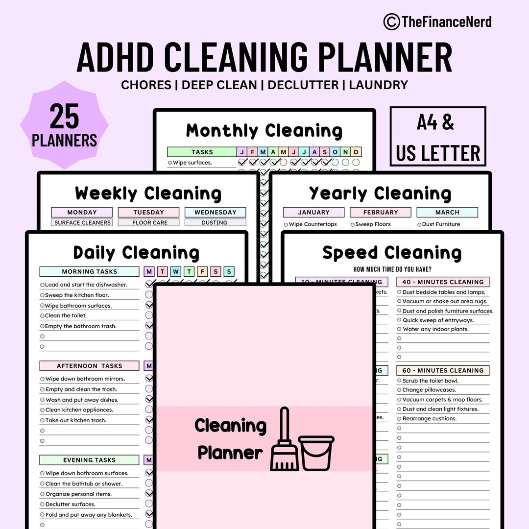 Ultimate ADHD Cleaning Checklist Bundle, Editable ADHD Cleaning Planner ...