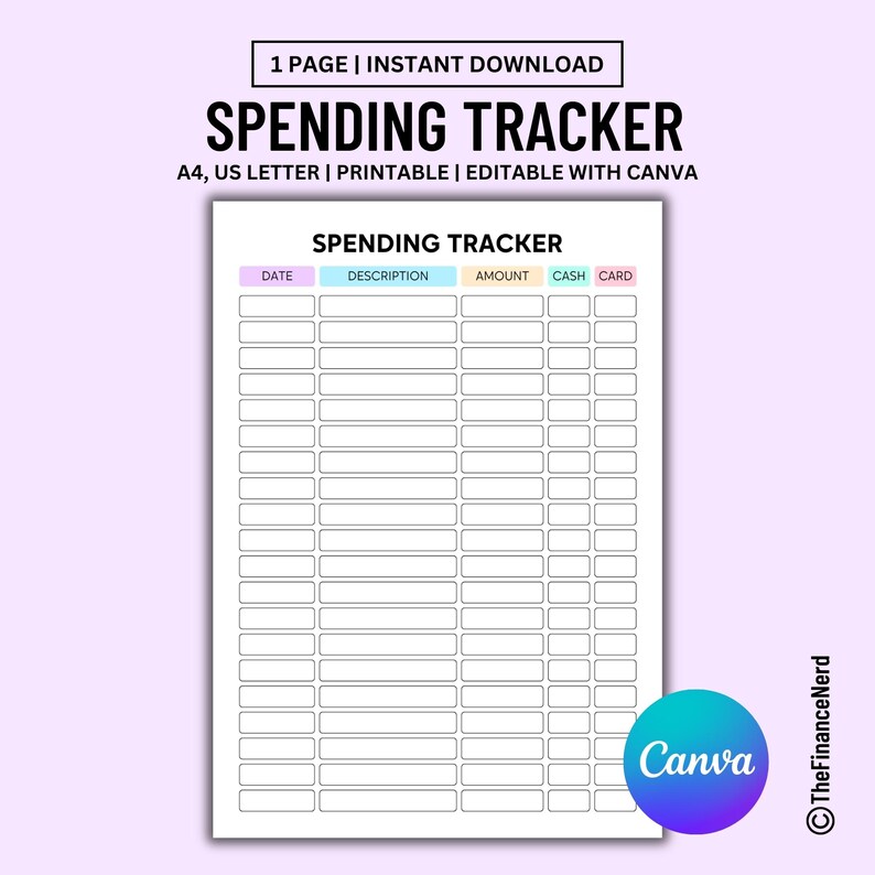 Editable Spending Tracker, Spending Log, Planner Page, Finance Tracker ...