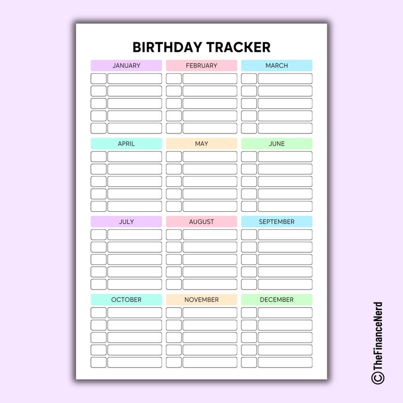 Editable Birthday Tracker, Printable Birthday List, Birthday Chart ...