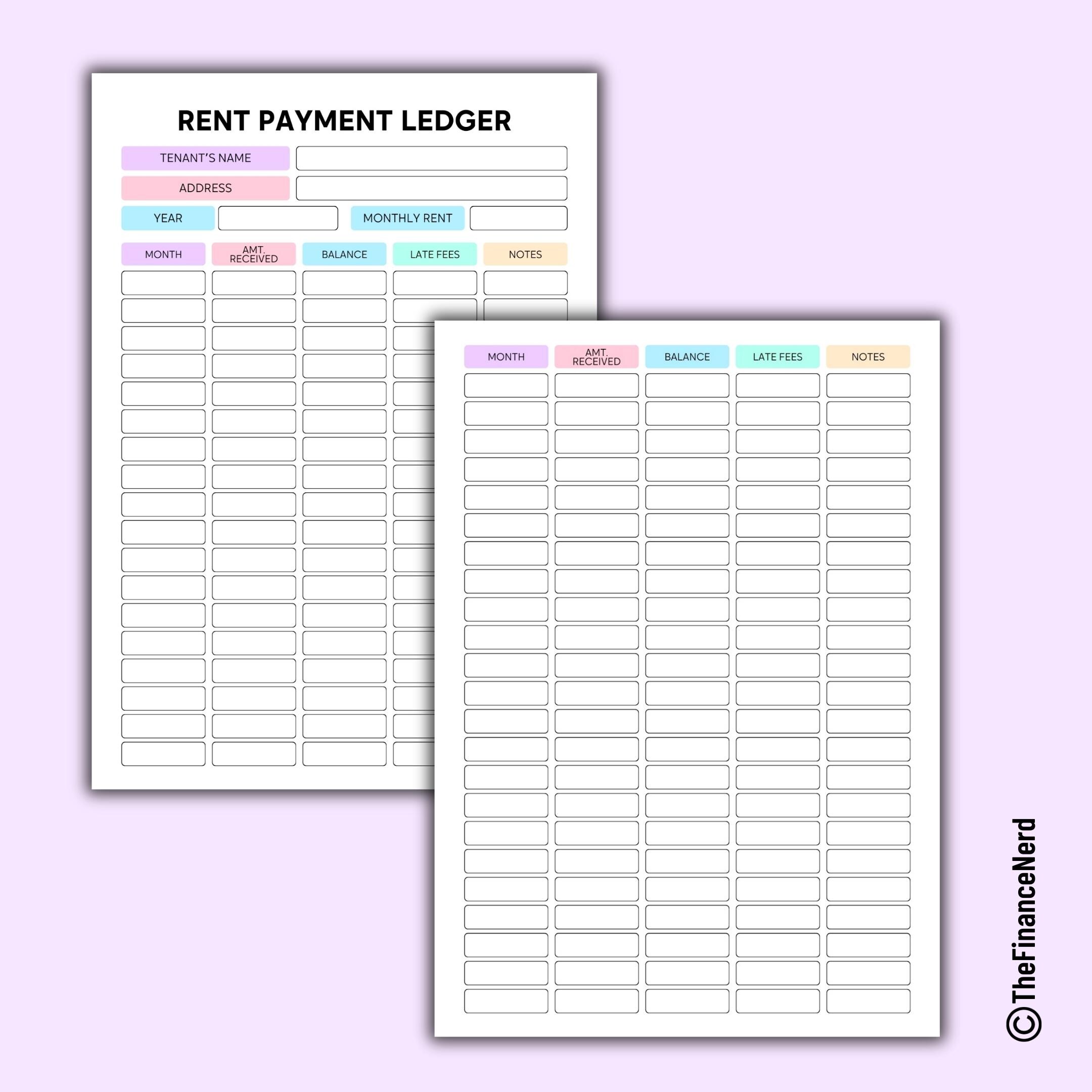 Editable Rent Payment Ledger, Printable Rental Payment Tracker, Monthly ...