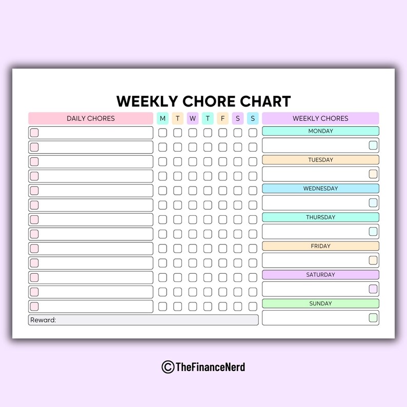 Editable Chore Chart for Kids, Printable, Kids Daily Weekly ...