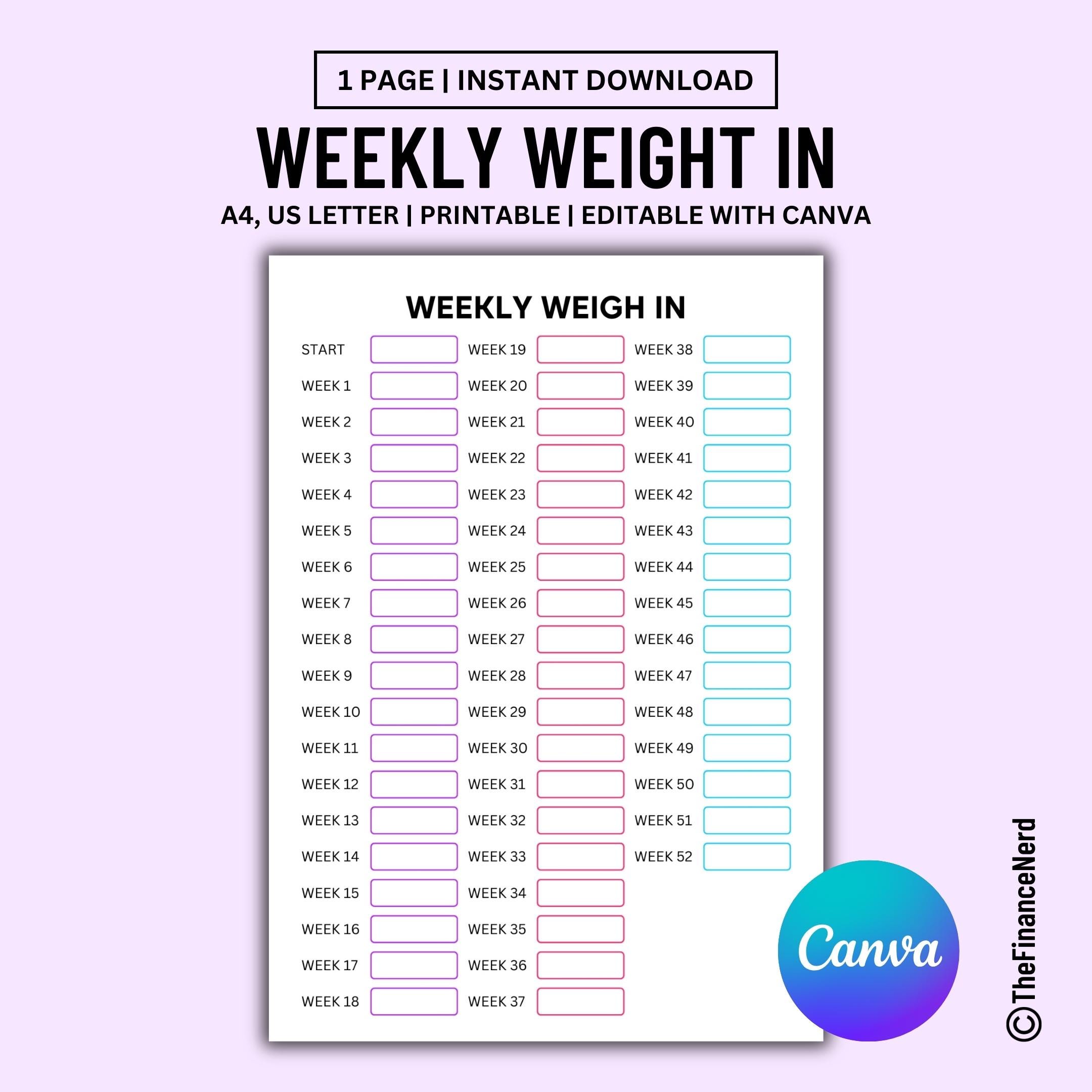 Editable Weekly Weight Loss Tracker, Weight Loss Log, Fitness Planner ...