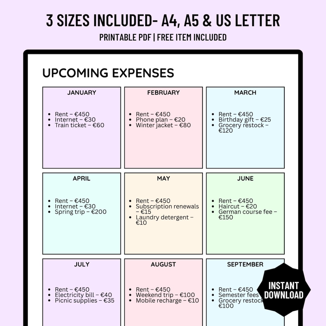 Upcoming Expense Tracker Printable, Spending Tracker, Money Tracker ...