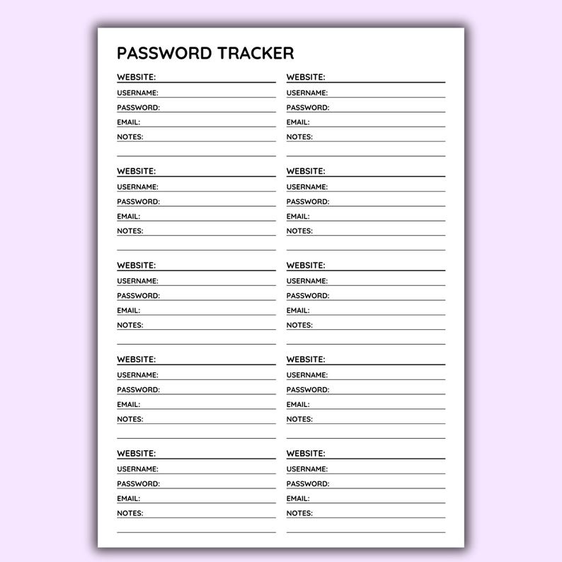 Editable Password Tracker, Printable Password Tracker, Password Log ...