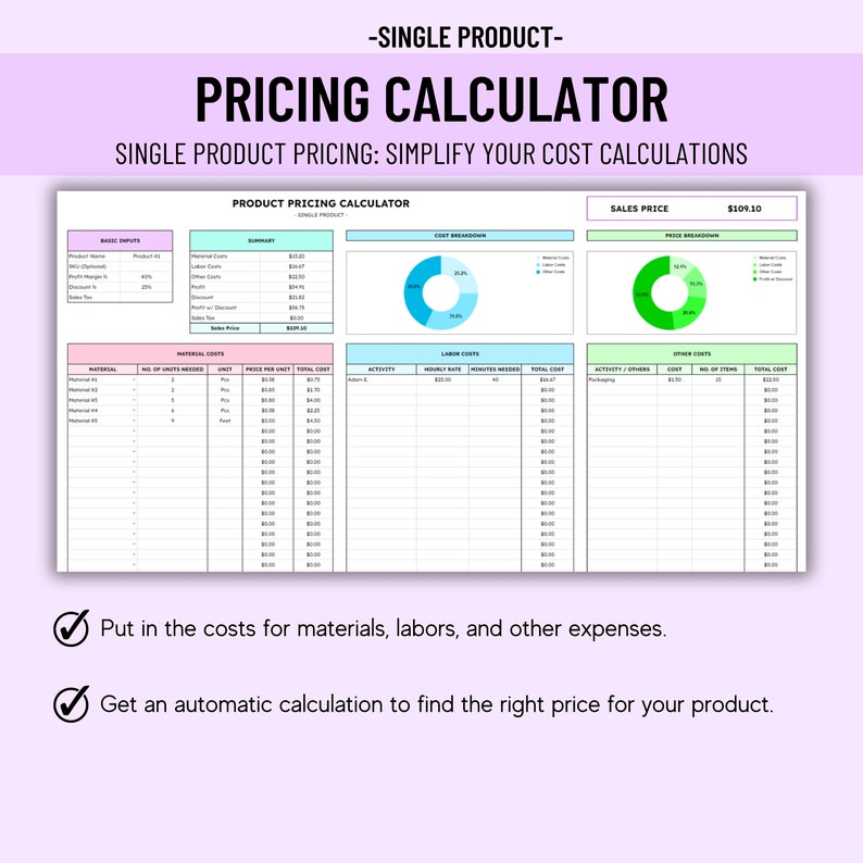 Pricing Calculator Spreadsheet, Small Business Template, Product ...