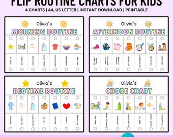 Kids Flip Routine Chart Editable Printable, Morning Evening Bedtime ...