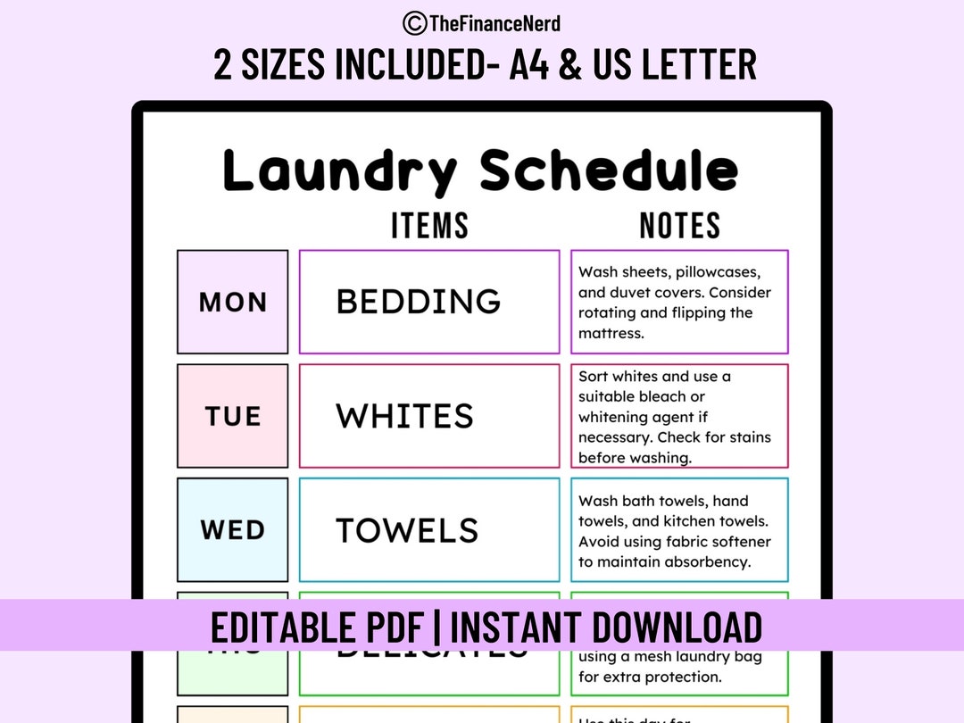 Editable Laundry Schedule, Cleaning Checklist, Cleaning Schedule ...