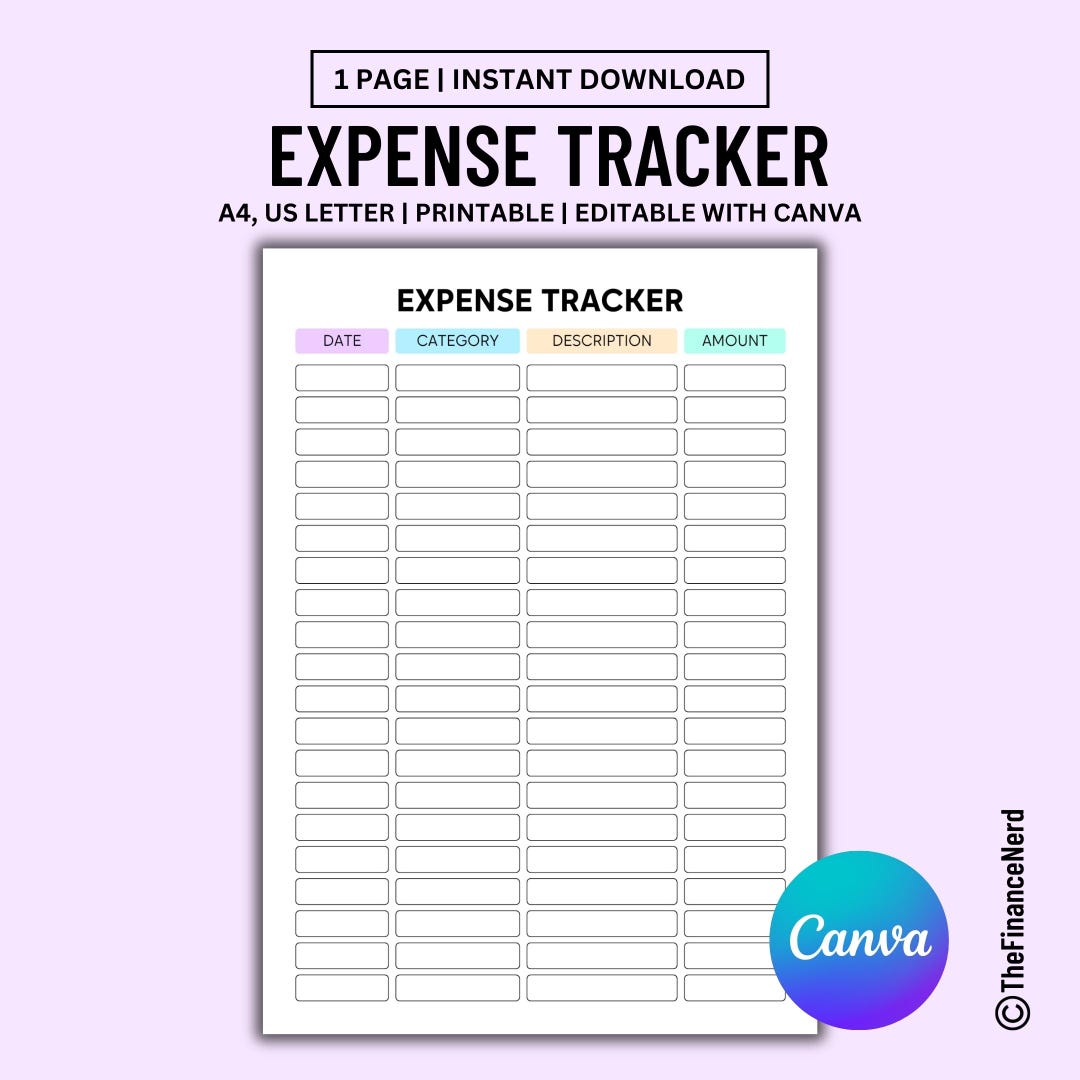 Editable Expense Tracker, Expense Log, Spending Tracker, Spending Log ...
