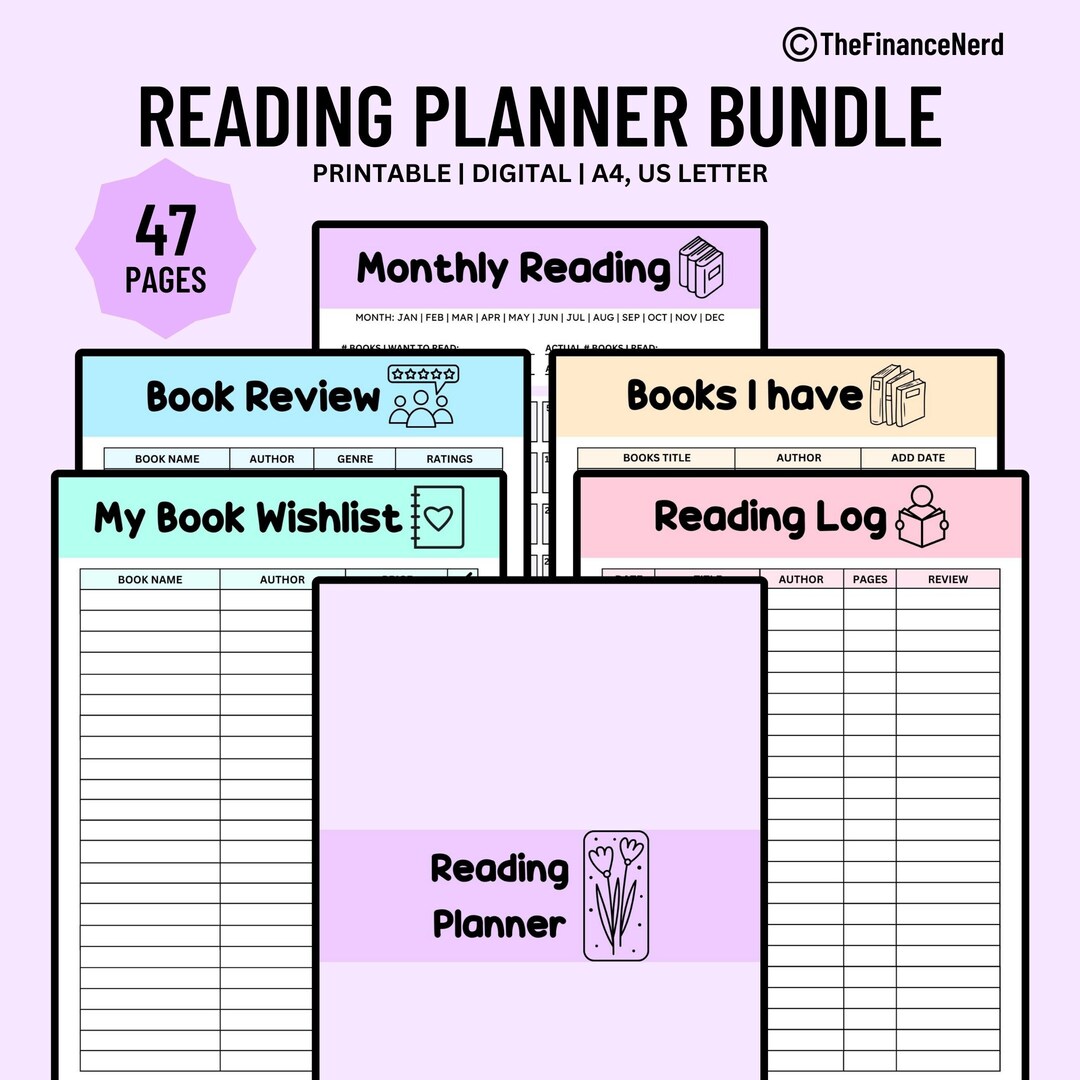 Printable Book Reading Planner Bundle, Book Tracker, Reading Challenges ...