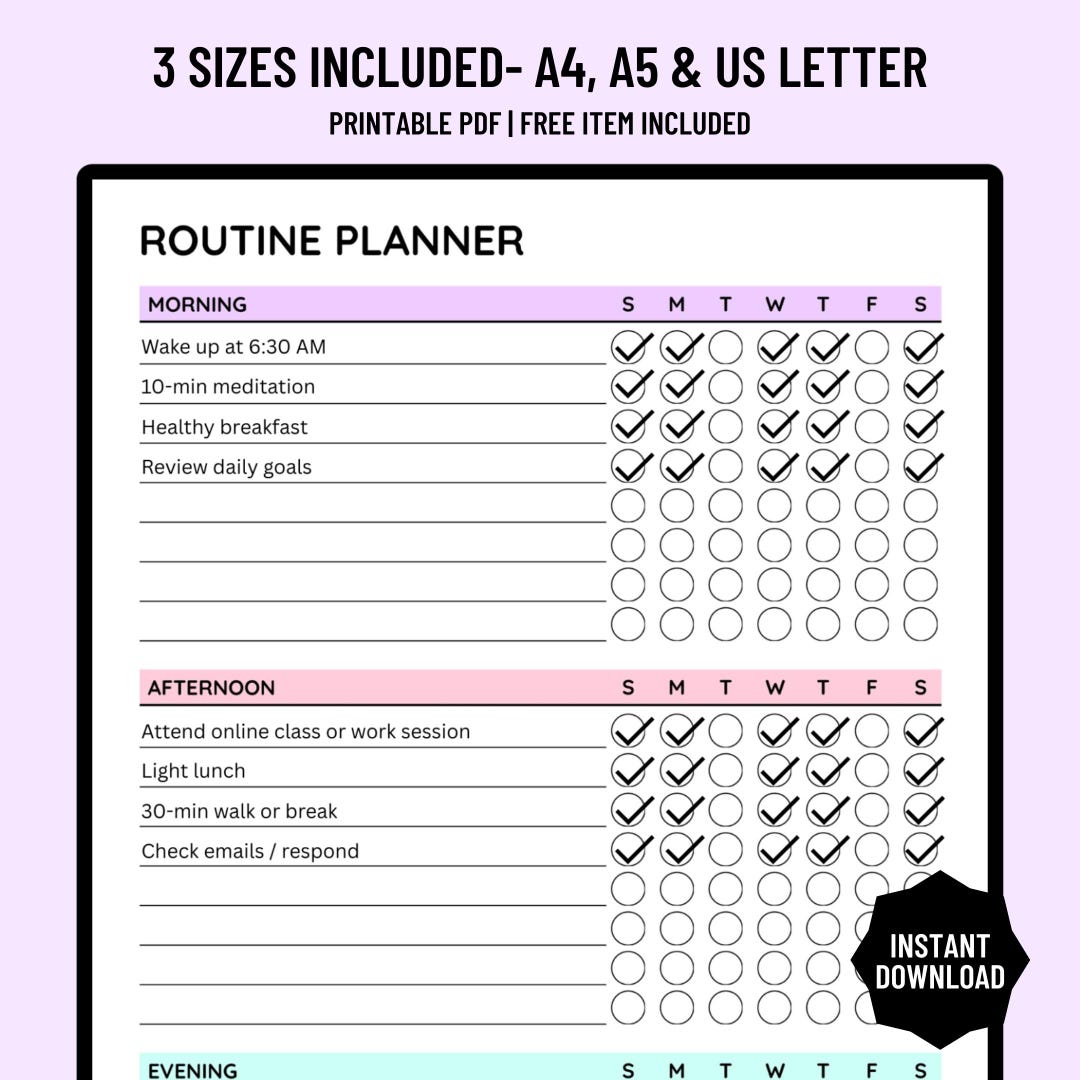 Routine Planner Printable, Routine Checklist, Daily Checklist, Morning ...