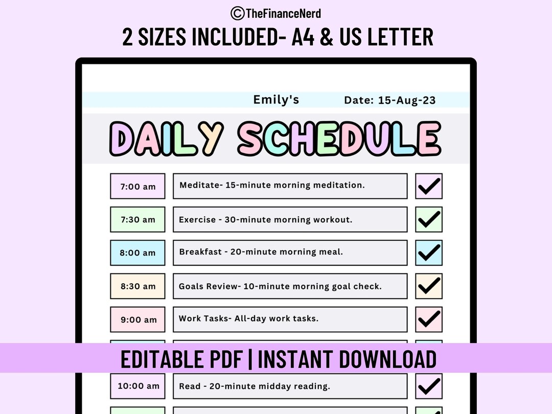 Editable Daily Schedule for Kids Daily Planner Digital - Etsy Canada