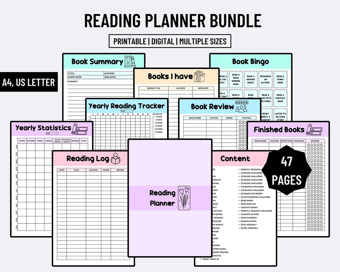 Book Reading Planner Printable Reading Planner Bundle - Etsy