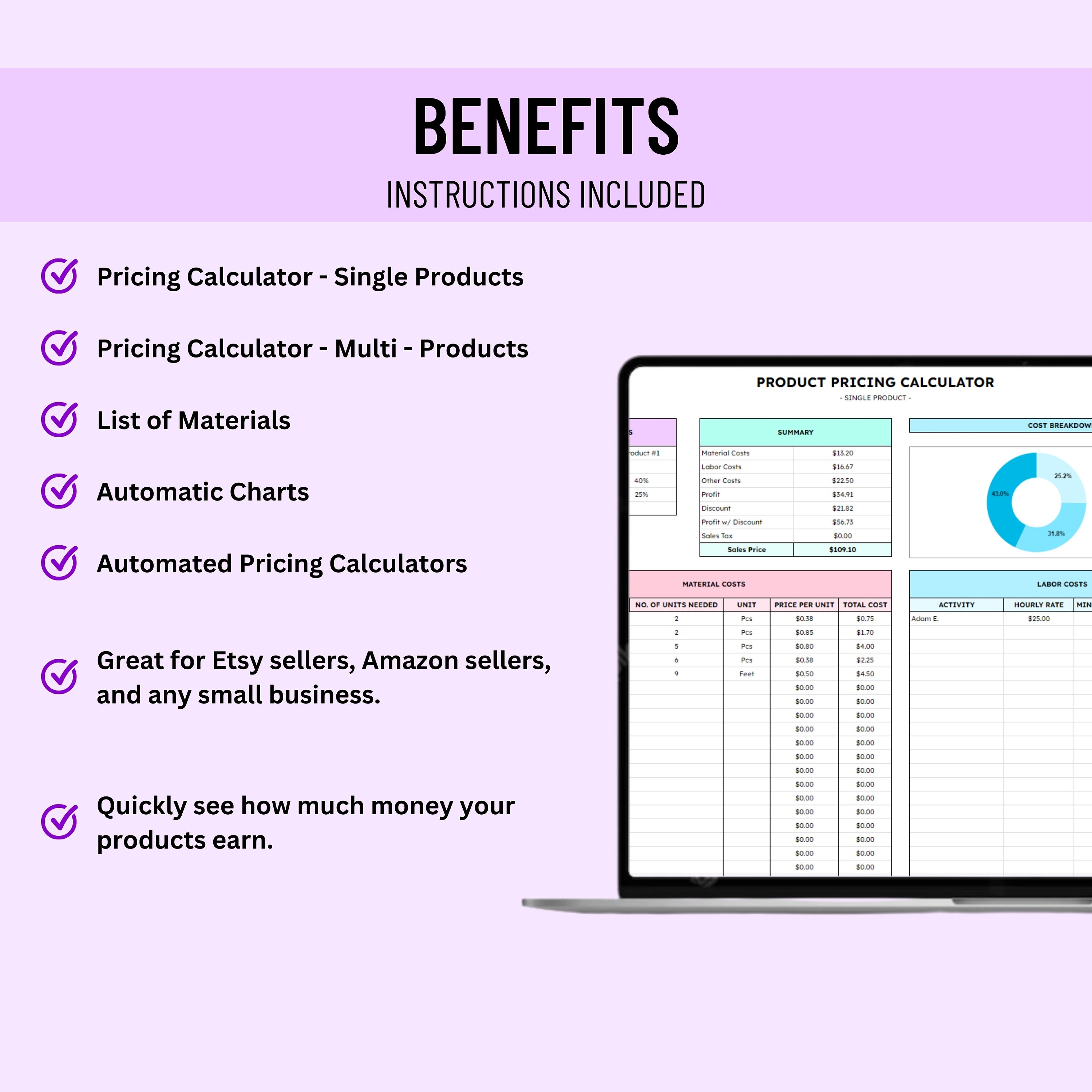 Pricing Calculator Spreadsheet, Small Business Template, Product ...