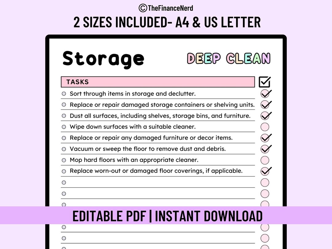Editable Cleaning Planner for Storage, Cleaning Checklist, Cleaning ...