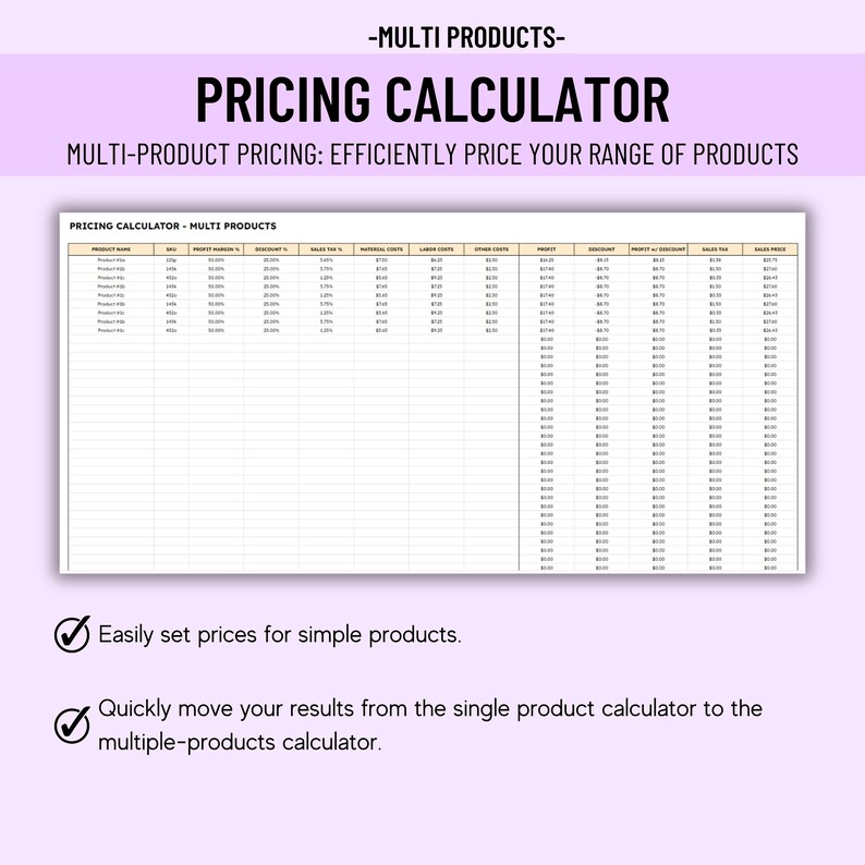 Pricing Calculator Spreadsheet, Small Business Template, Product ...
