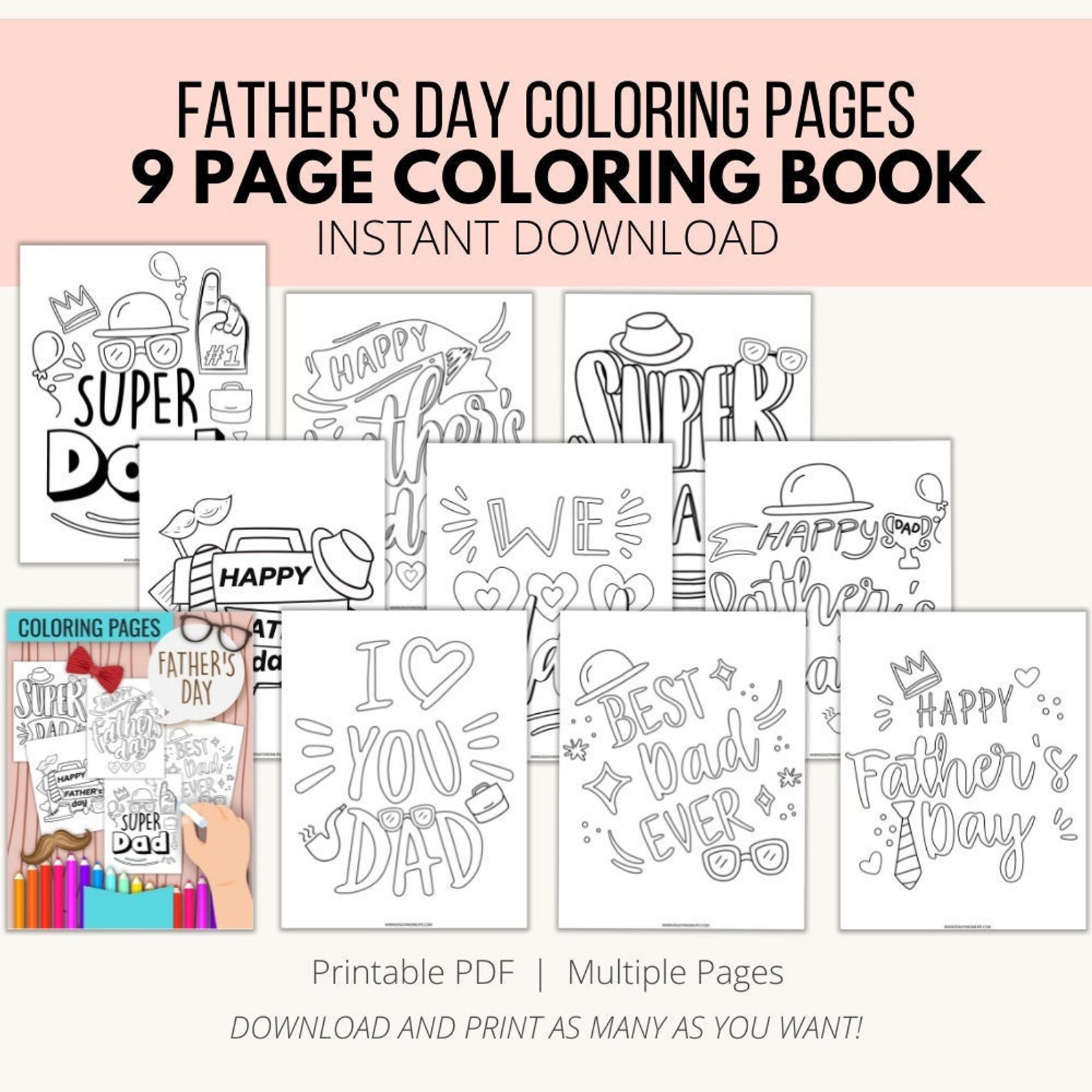 Printable Father's Day Coloring Pages, 9 Page Father's Day Coloring ...
