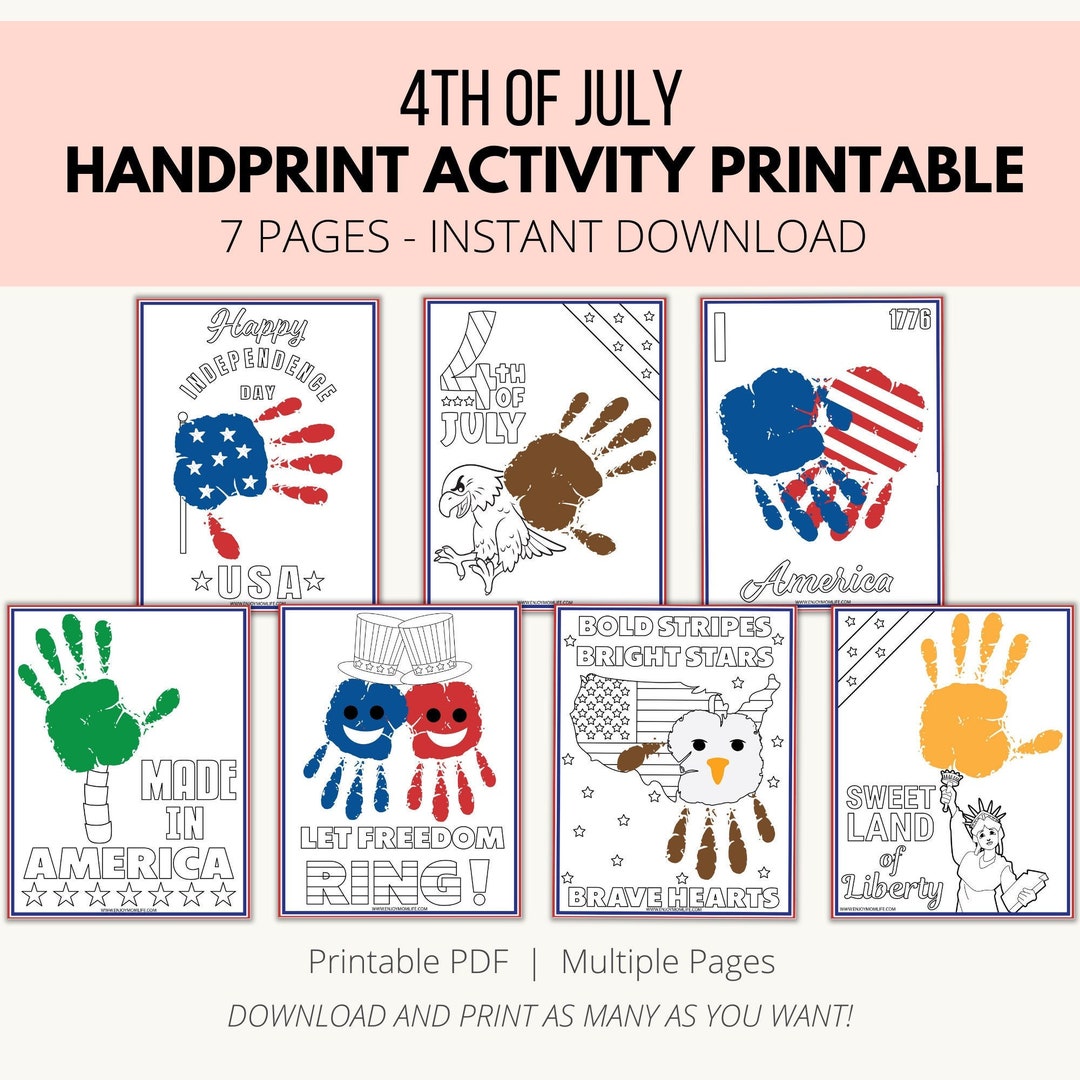 4th of July Handprint Art, Independence Day USA Printable Patriotic ...