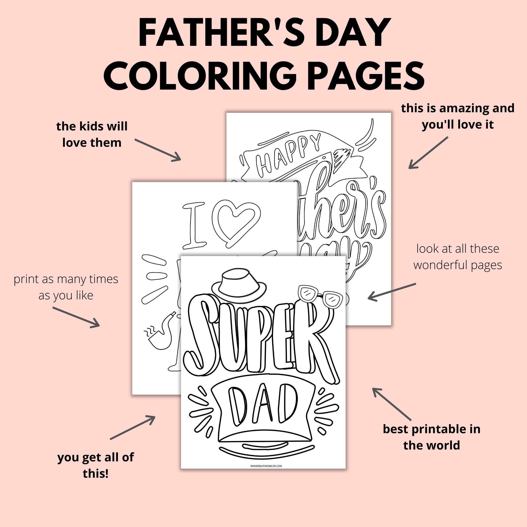 Printable Father's Day Coloring Pages, 9 Page Father's Day Coloring ...