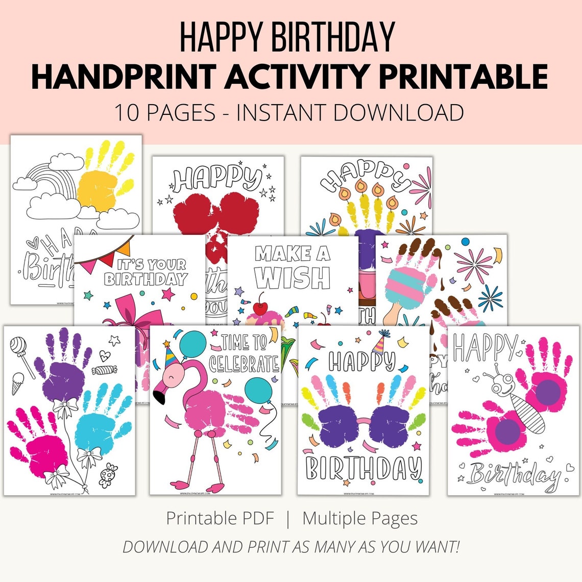 Happy Birthday Handprint Art, Birthday Handprint Activity for Kids ...