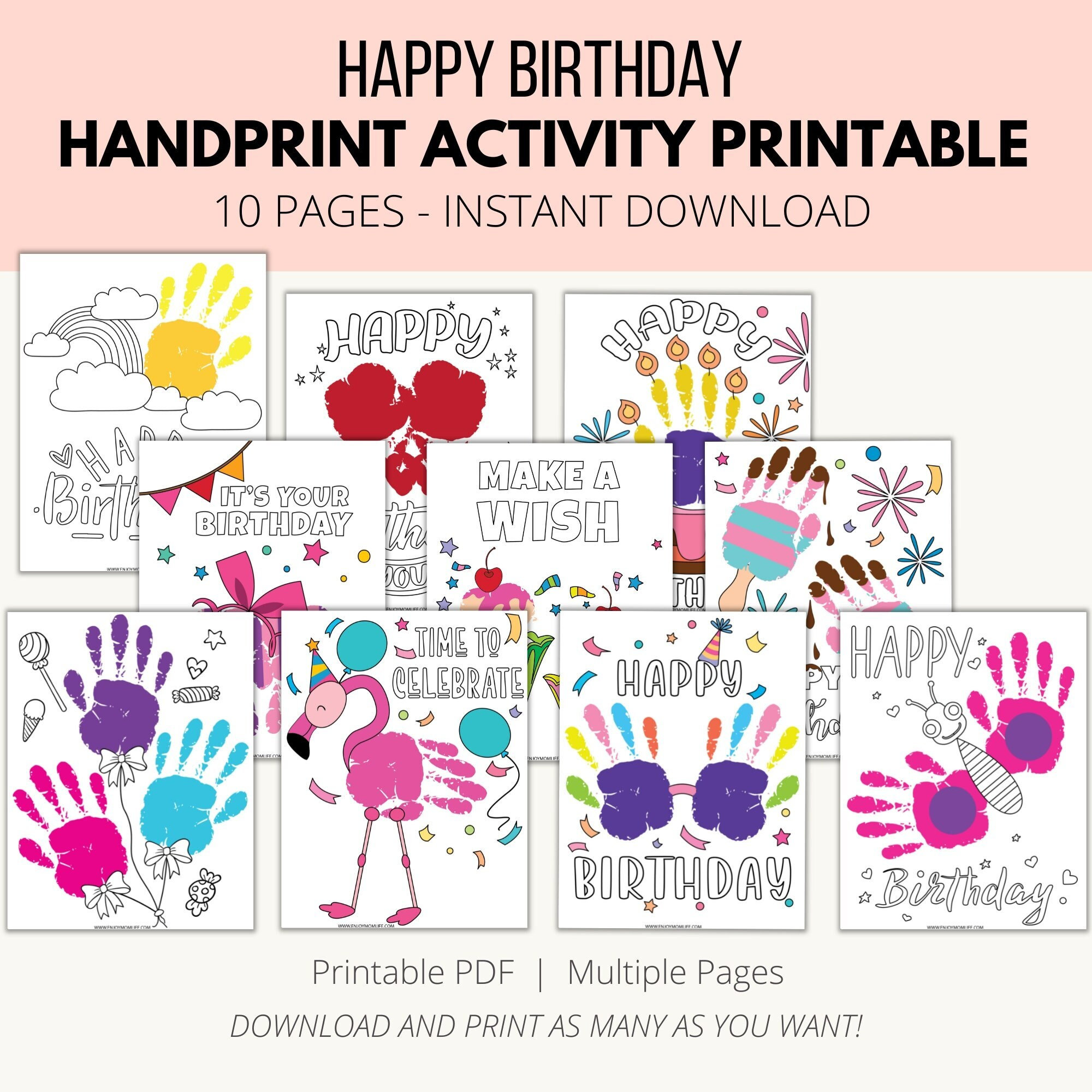 Happy Birthday Handprint Art, Birthday Handprint Activity for Kids ...