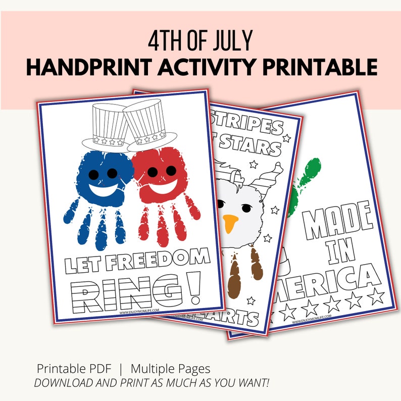 4th of July Handprint Art, Independence Day USA Printable Patriotic ...