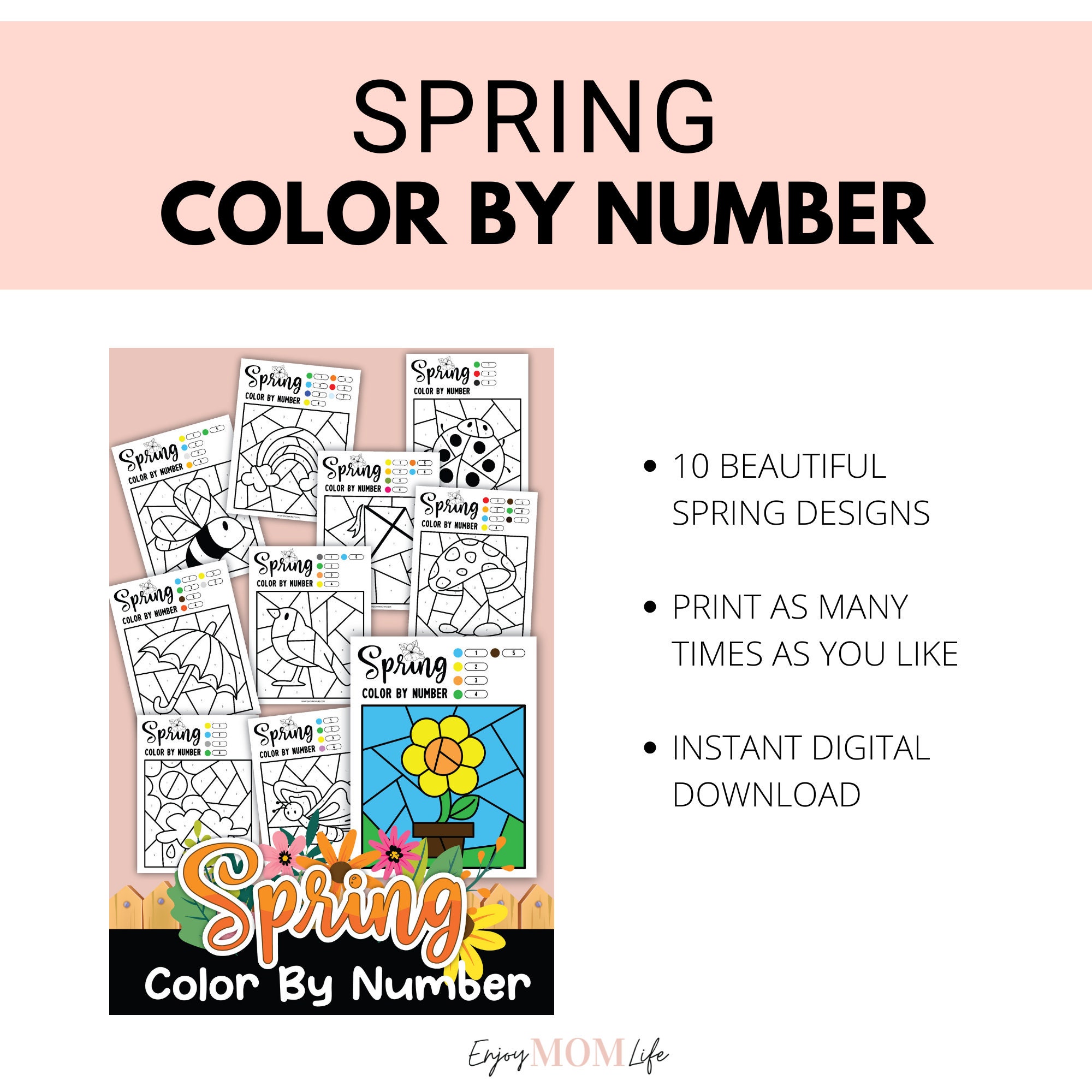 Spring Color by Number Activity for Preschool, Spring Themed Coloring ...