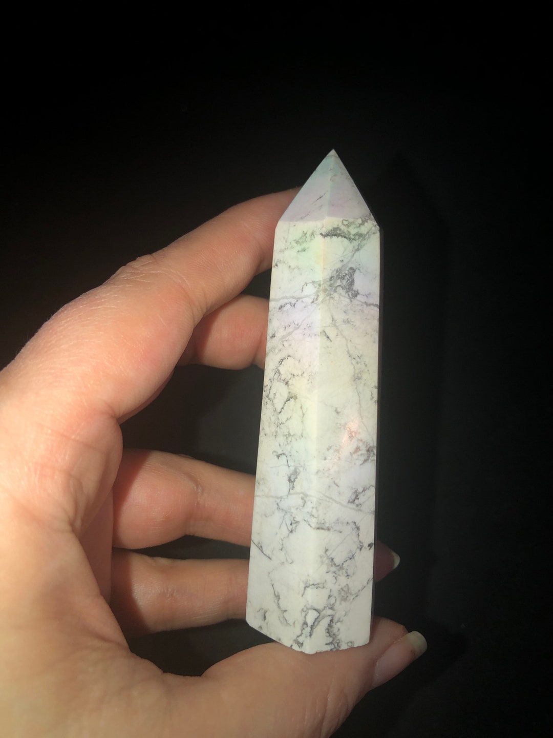 Aura Howlite Tower Iridescent Rainbow Magnesite Point Generator Natural ...