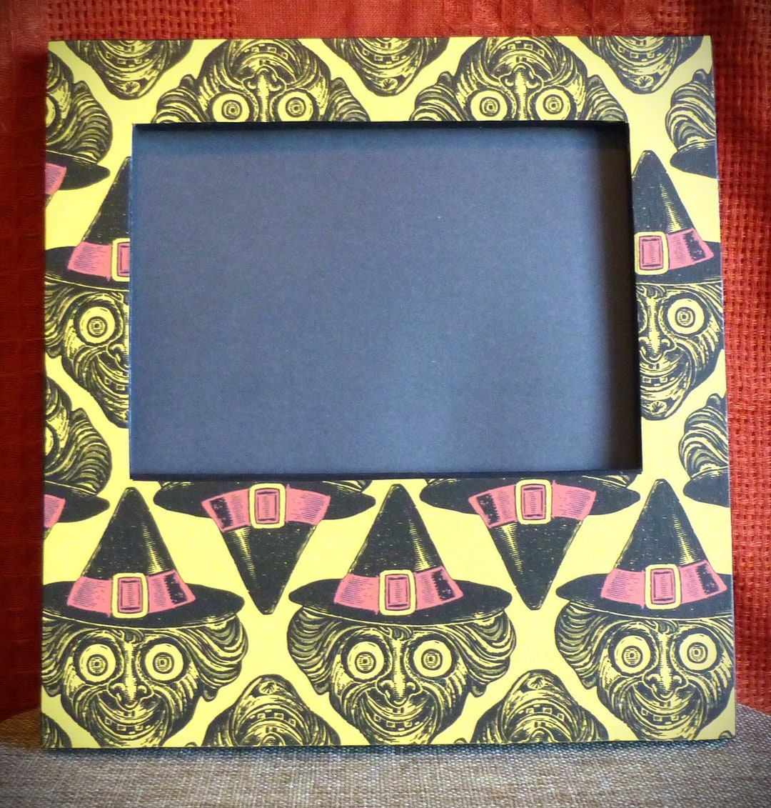Witch Picture Frame Funky Witch Frame Yellow Halloween Frame OOAK ...